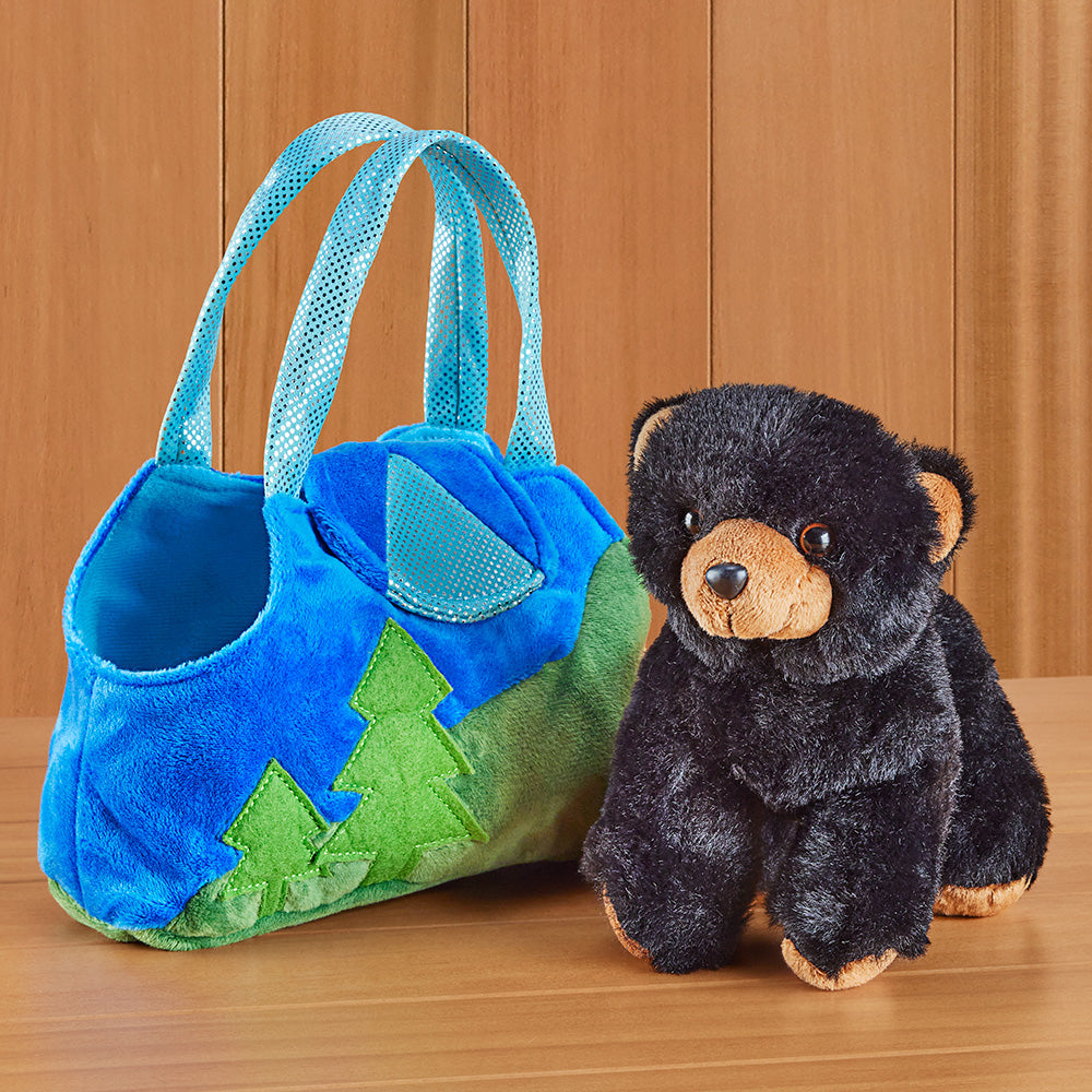 Stuffed Black Bear Plush Toy With Tote To The Nines Manitowish Waters